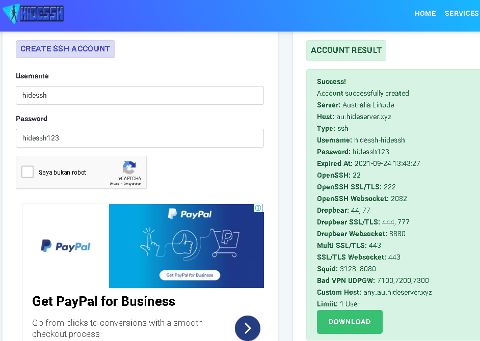 Cara Membuat Akun SSH Websocket Premium Gratis - HideSSH