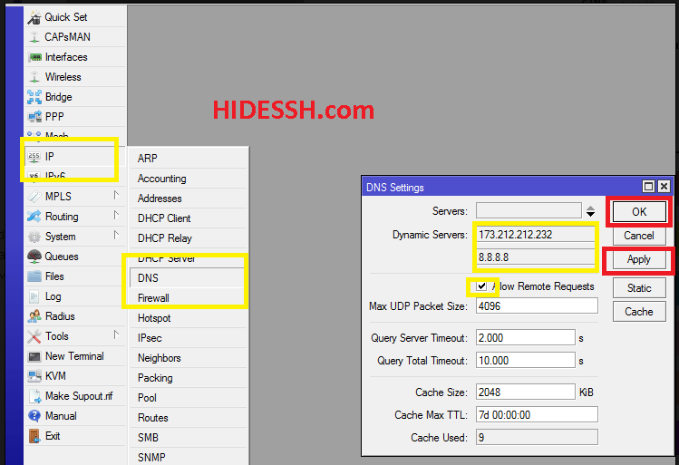 2+ Cara Mudah Setting DNS Pada Routerboard MikroTik - HideSSH 2+ Cara Mudah Setting DNS Pada Routerboard MikroTik - HideSSH